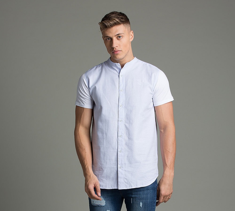 Grandad Collar Short Sleeved Shirt Bluewater £14 99