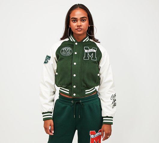 Mercier Womens Academy Crop Varsity Jacket | Forest Green | Footasylum