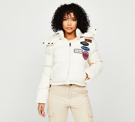Mercier Womens Paris Badge Crop Puffer Jacket | Almond | Footasylum