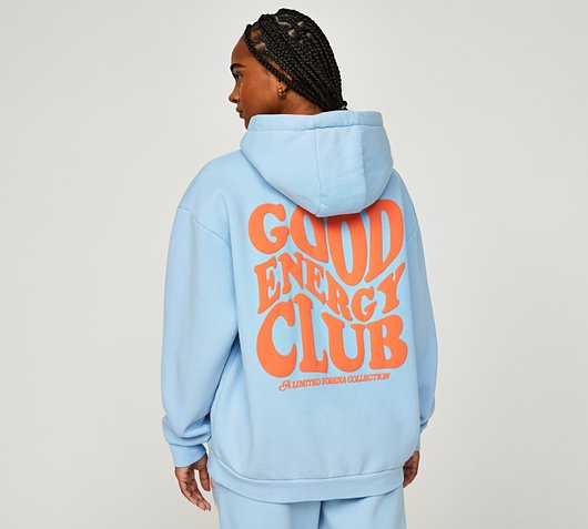 Forena Womens Good Energy Overhead Hoodie | Baby Blue / Orange | Footasylum