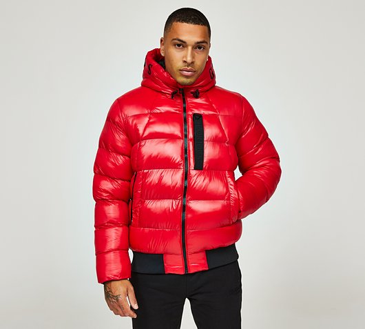 Glorious Gangsta Tripp Hooded Puffer Bomber Jacket | Deep Crimson ...