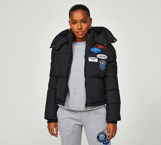 Mercier Womens Original Badge Crop Puffer Jacket | Black | Footasylum