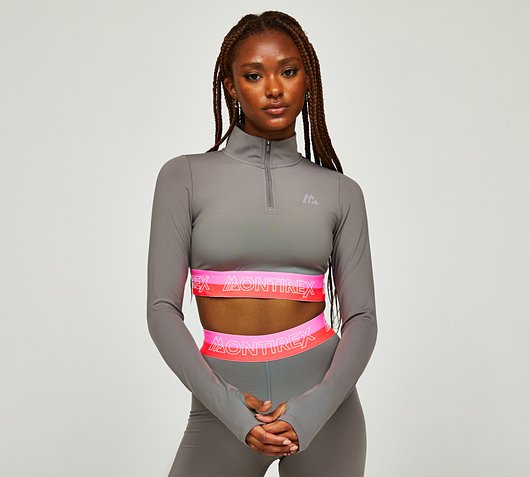 Montirex Womens Zip Icon Contrast Crop 2.0 Quarter Zip Top | Winter Sky ...
