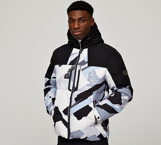 Dripmade Exile Short Puffer Jacket | Black / Grey / Sky Blue | Footasylum