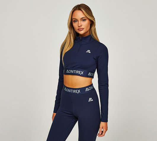 Montirex Womens Zip Icon Contrast Crop 2.0 Quarter Zip Top | Midnight ...