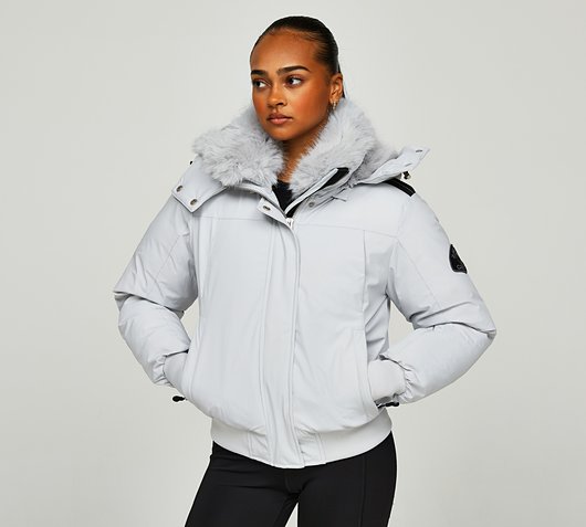 Zavetti Canada Womens Gabellia Platinum Hooded Bomber Jacket | Micro ...