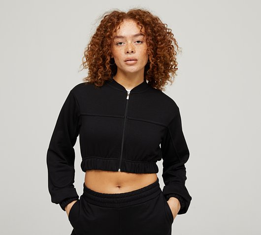 Forena Womens Cadence Oversized Piping Crop Sweatshirt | Jet Black ...