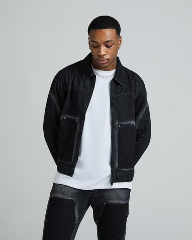 Dripmade Carpenter Spray Denim Workwear Jacket | Washed Black | Footasylum