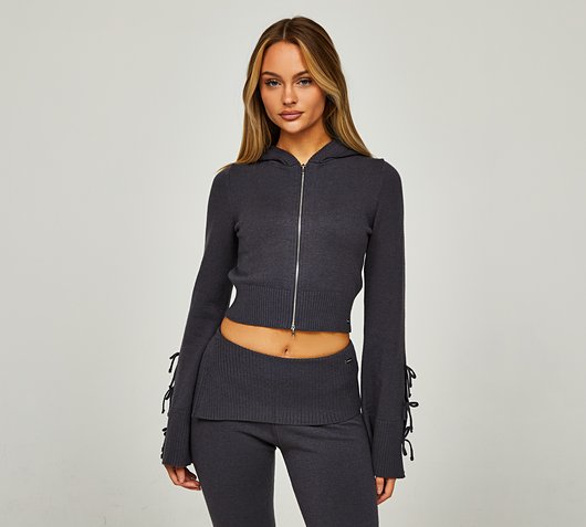 Forena Womens Alahna Zip Through Knitted Hoodie | Asphalt | Footasylum