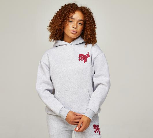 Forena Womens Forever Yours Overhead Hoodie | Ice Grey Marl / Red ...