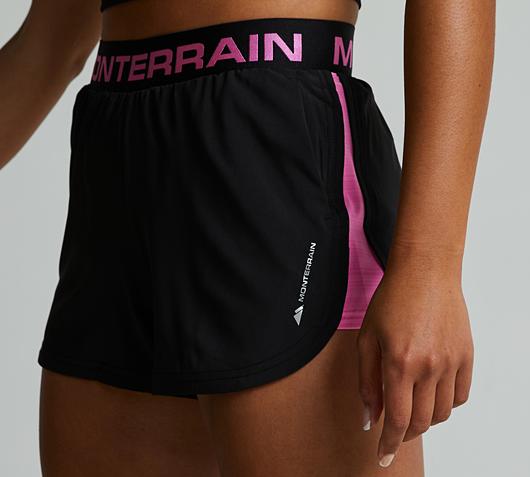Monterrain Womens Lyder Woven Short | Jet Black / Super Pink | Footasylum