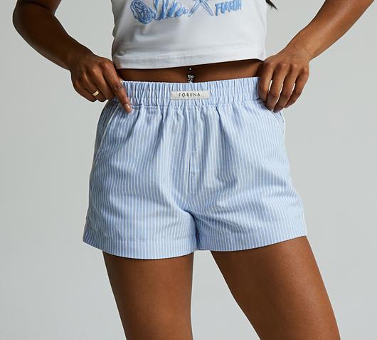 Forena Womens Jenna Pinstripe Short | Blue Pinstripe | Footasylum