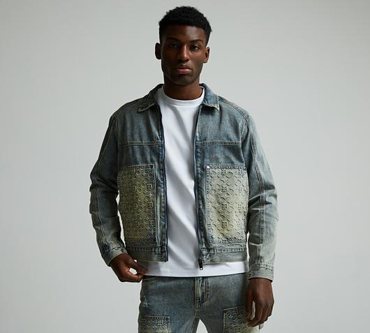 Dripmade Monogram Carpenter Denim Jacket | Vintage Blue Wash | Footasylum