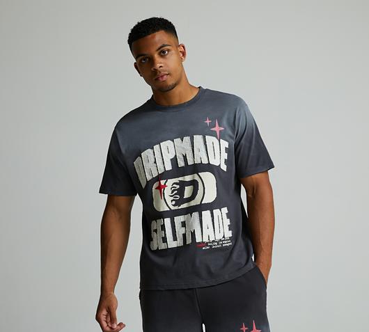 Dripmade Selfmade Applique T-Shirt | Phantom | Footasylum