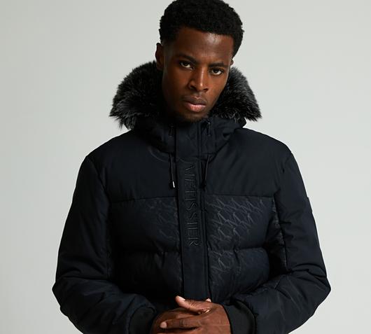 Métissier Ryden Print Puffer Bomber Jacket | Jet Black | Footasylum