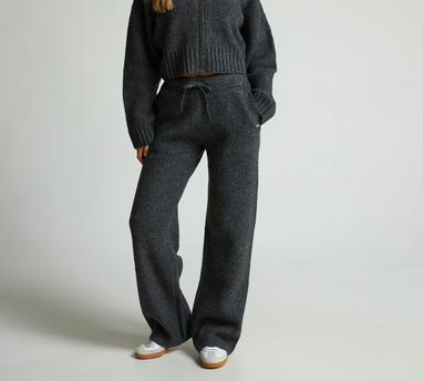 Forena Womens Iconic Ribbed Knitted Open Hem Jogger | Charcoal Marl ...