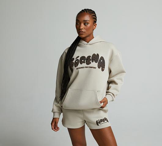 Forena Womens Designed For Comfort Oversized Hoodie | Dove / Leopard ...